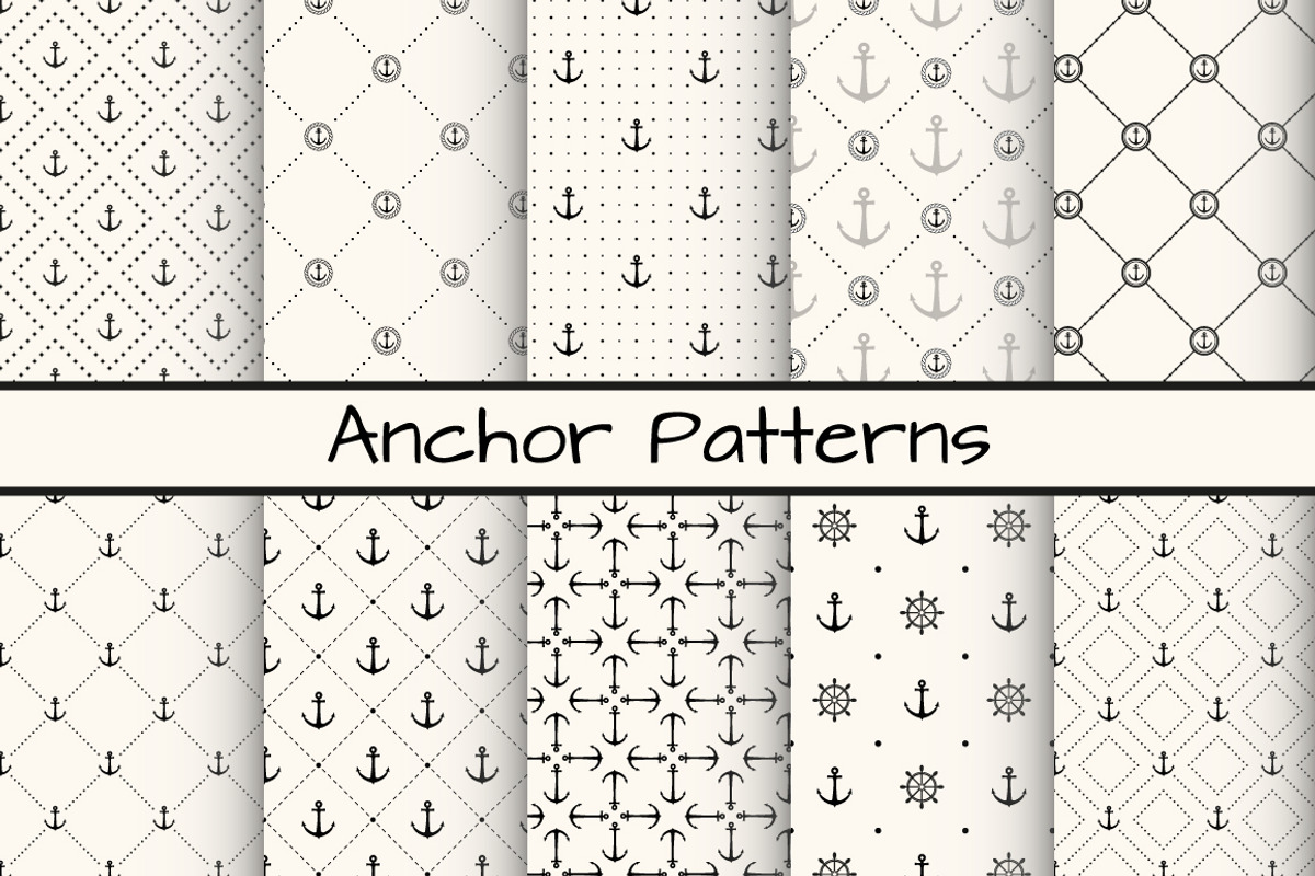10 Anchor monochrome patterns, a Pattern Graphic by Simple Patterns