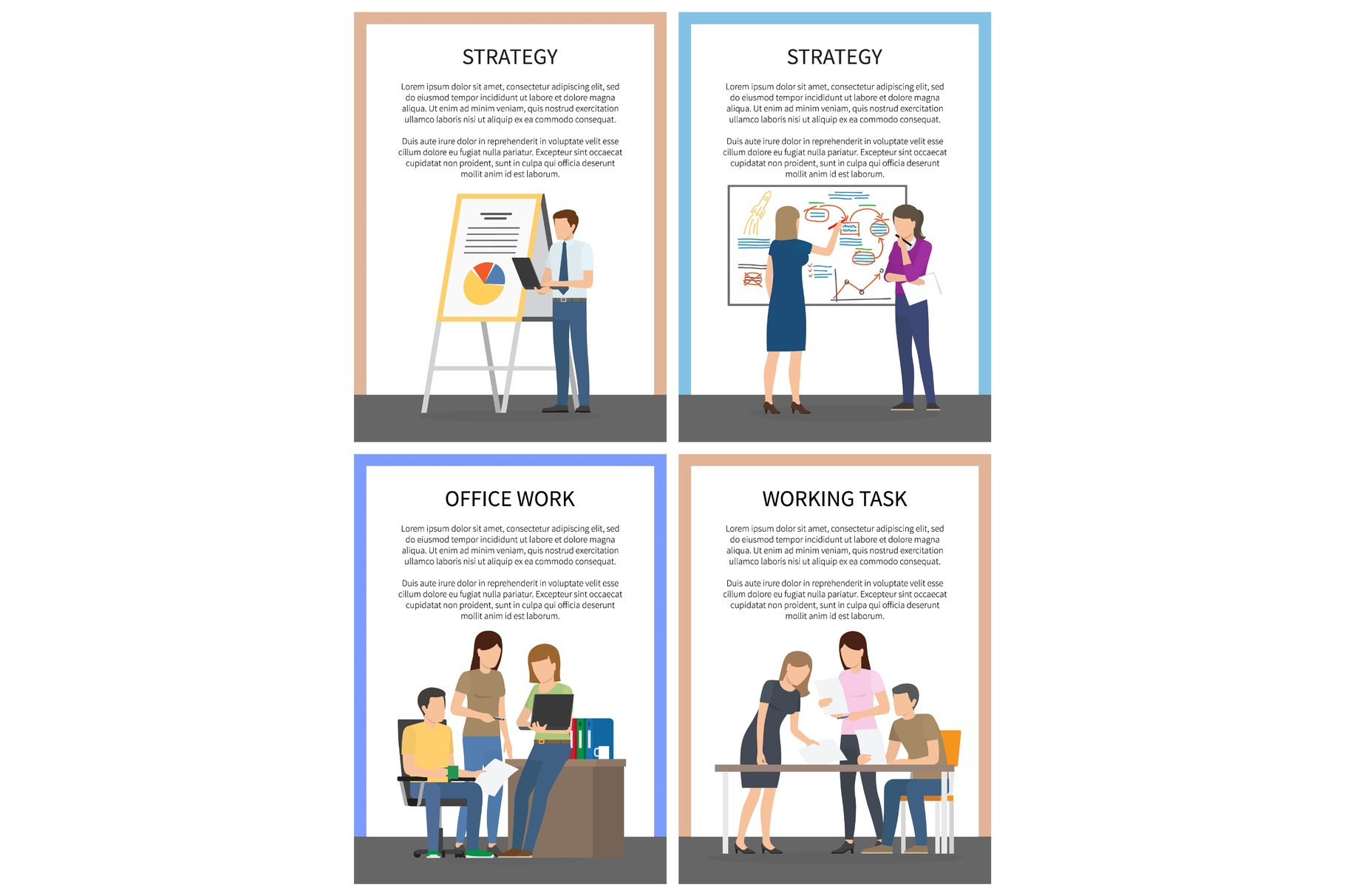 Strategy Office Work Set of Posters with Workers, a Person Illustration ...