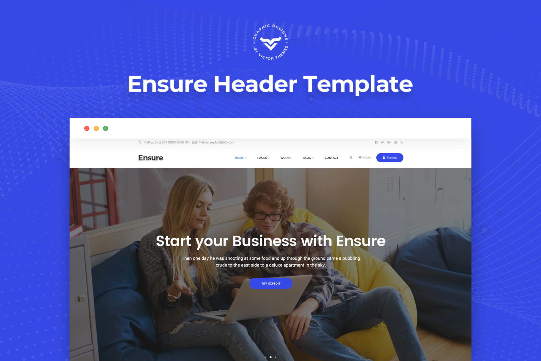 Ensure Header PSD Templates, a Landing Page Template by VictorThemes