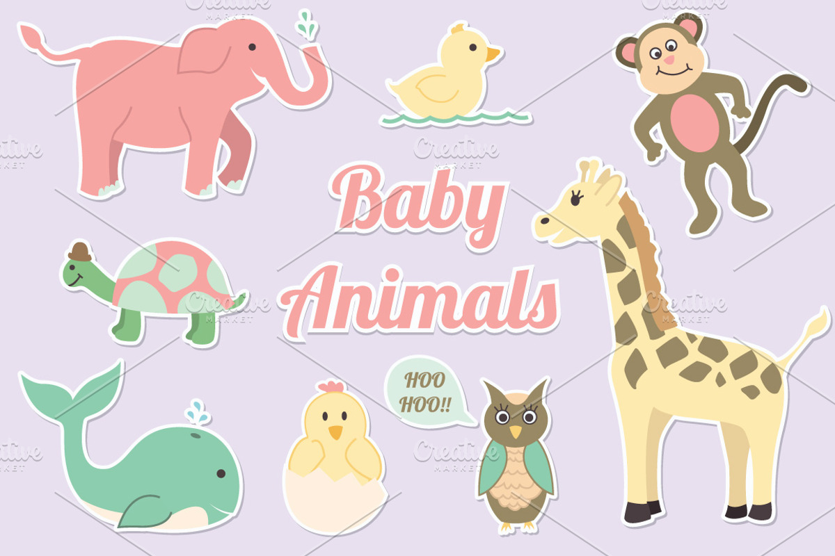 Baby Animals Clipart Vector Set, an Animal Illustration by Digital Sugar