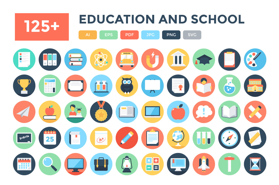125+ Flat Education and School Icons, an Icon by Vectors Market