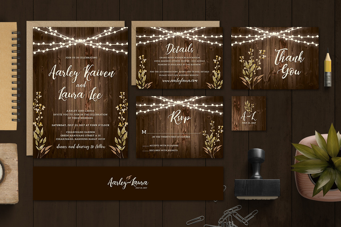 Rustic Wedding Invitation Set, a Card Template by Aarley Kaiven