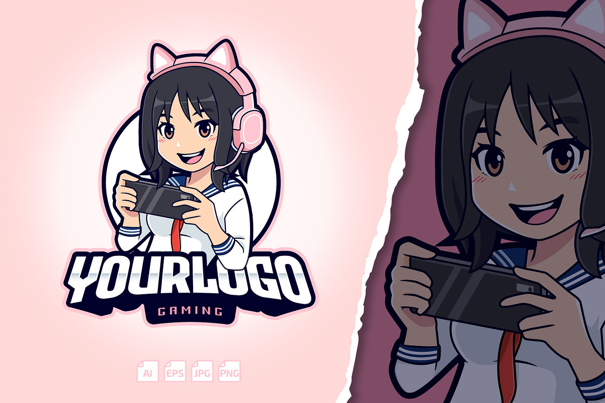 Editable Gamer Girl 2 Logo Set, a Branding & Logo Template by tkzgraphic