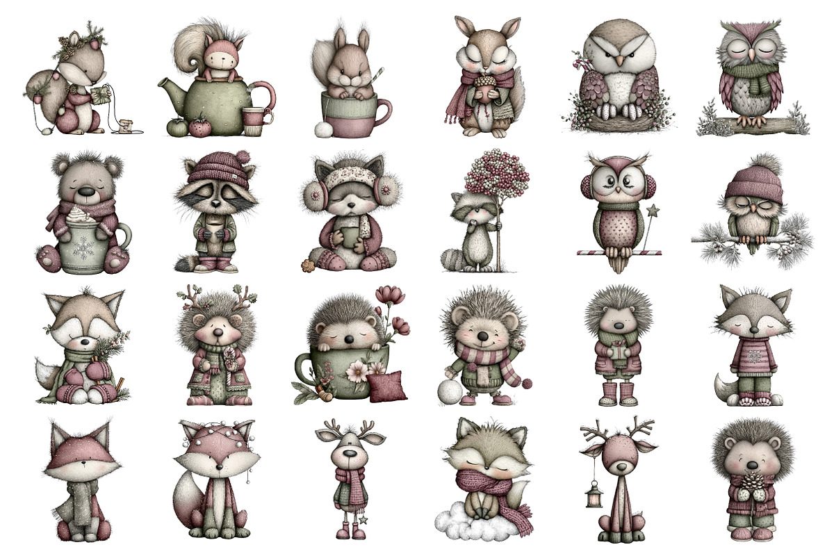 Winter Woodland Creatures Clipart, an Illustration by Daily.Designs