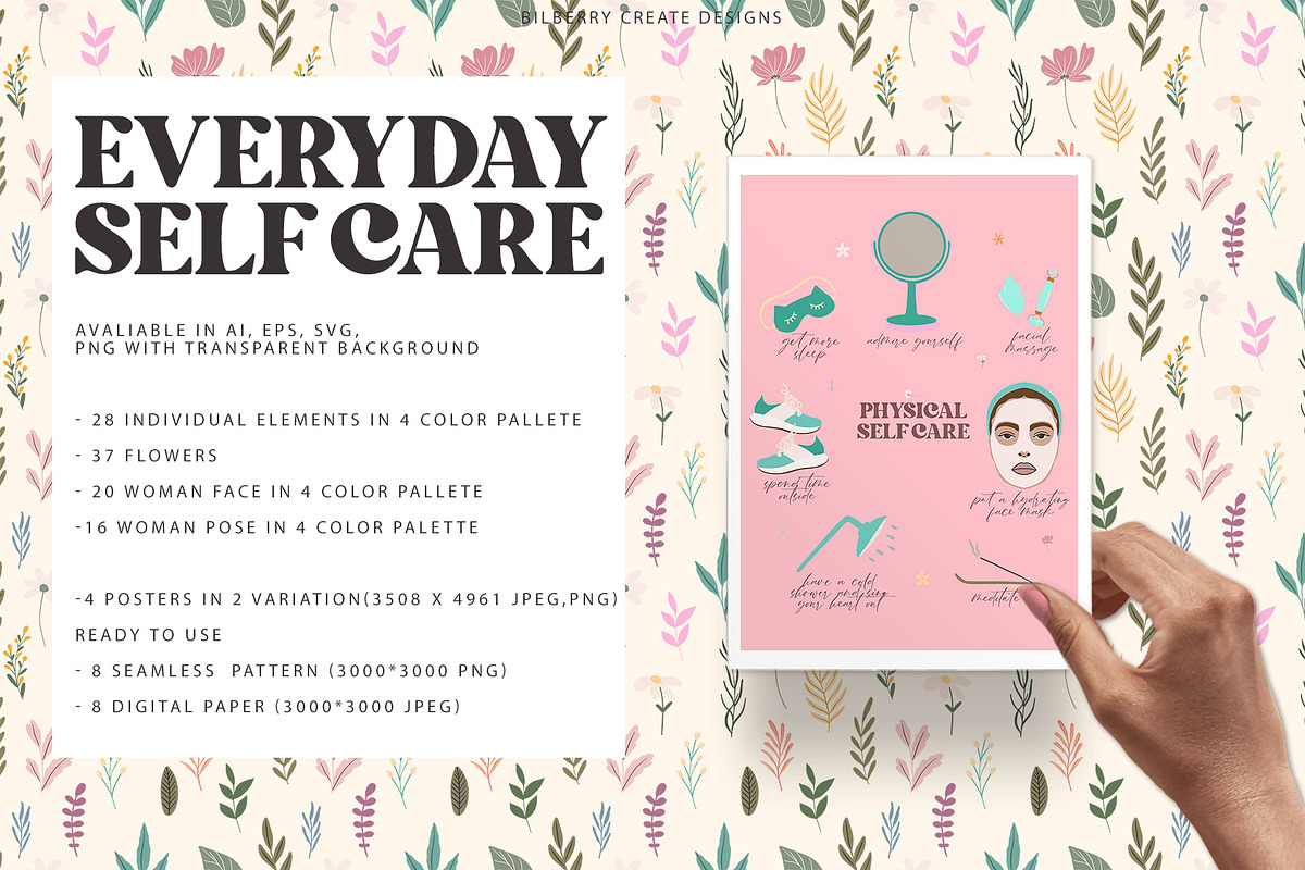 Everyday Self Care art set, an Object Illustration by BilberryCreates