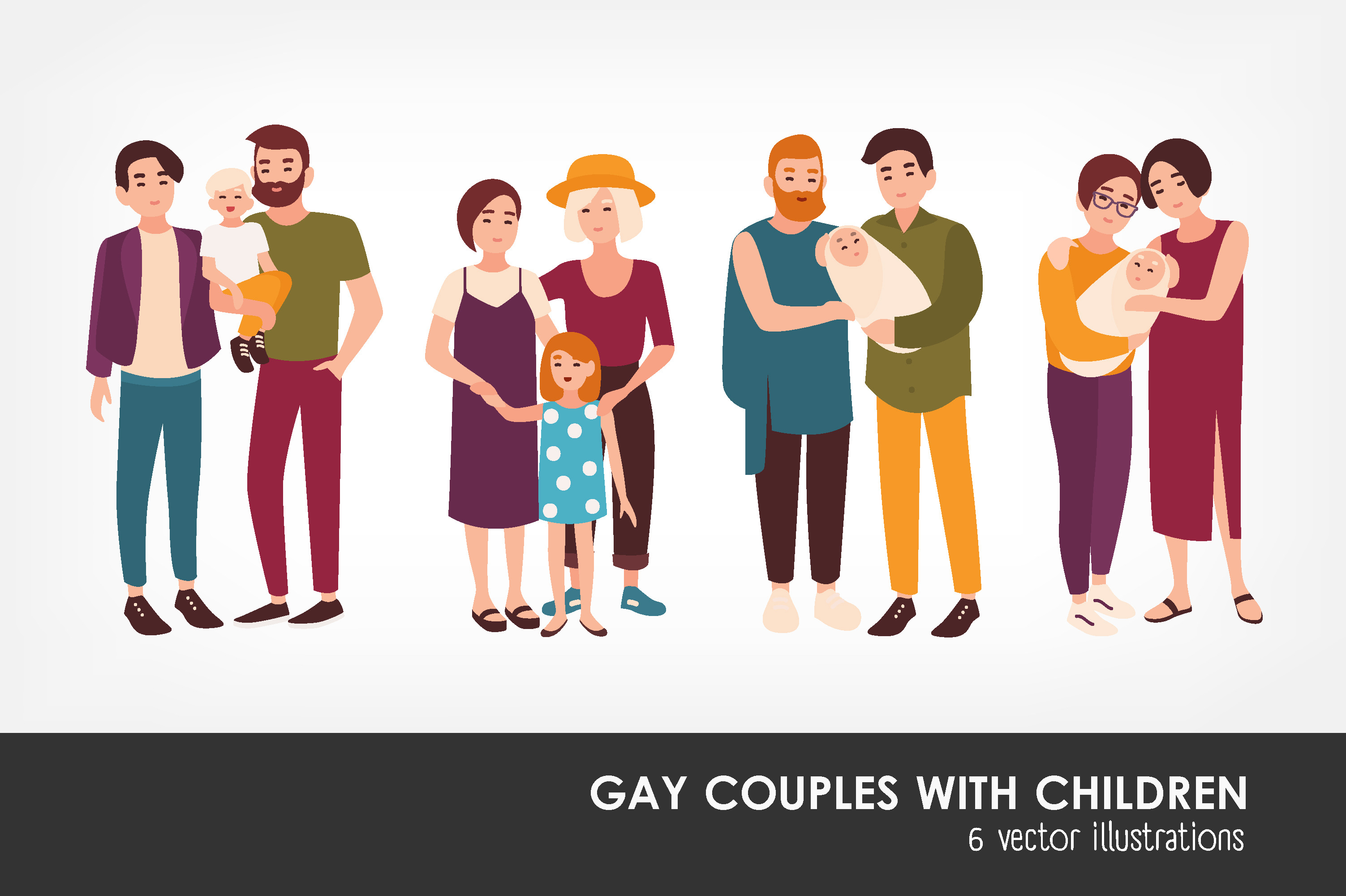 Set of LGBT couple with children, a Person Illustration by Good Studio