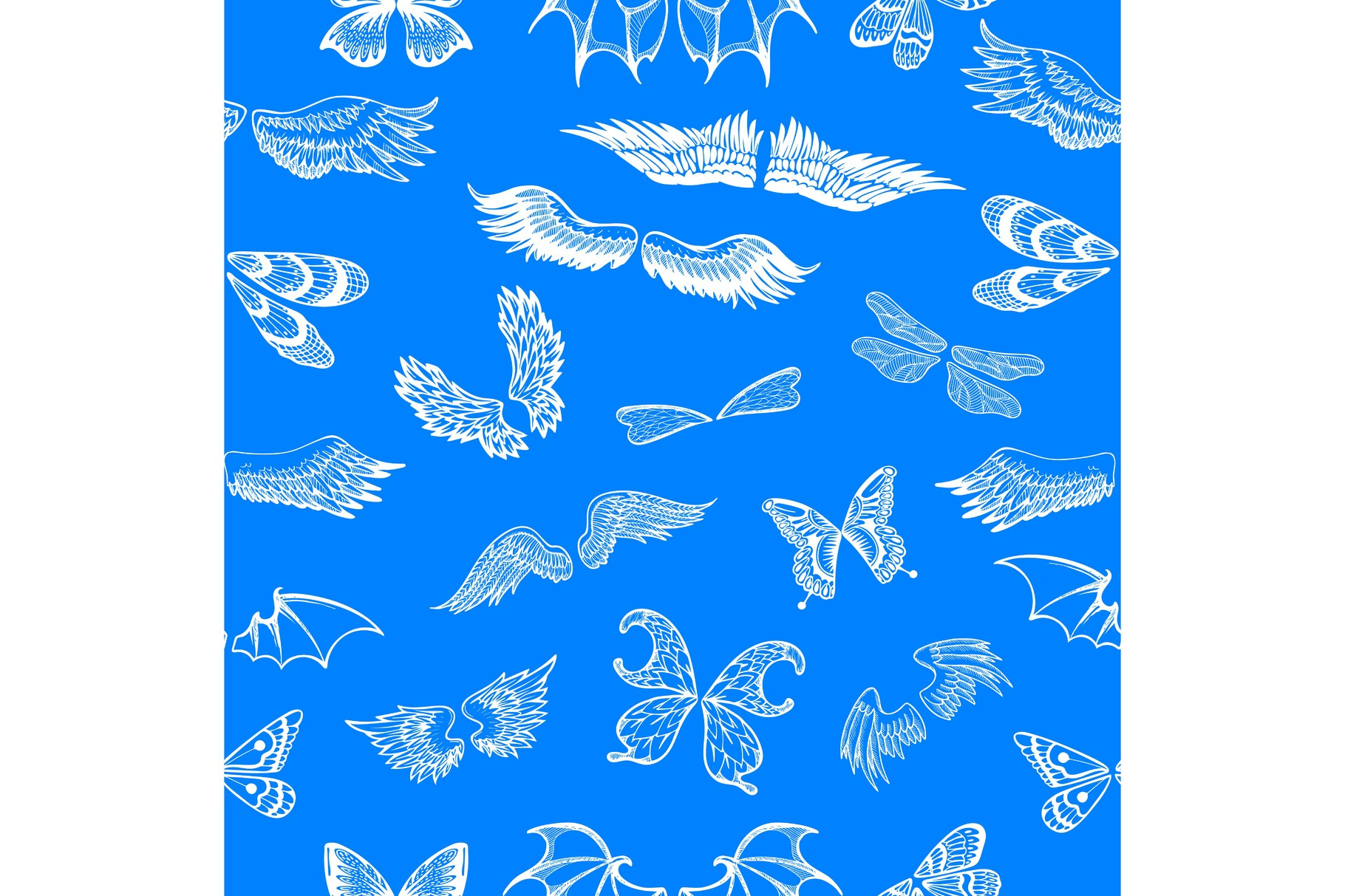 Wings vector flying winged angel with wing-case of bird and butterfly ...