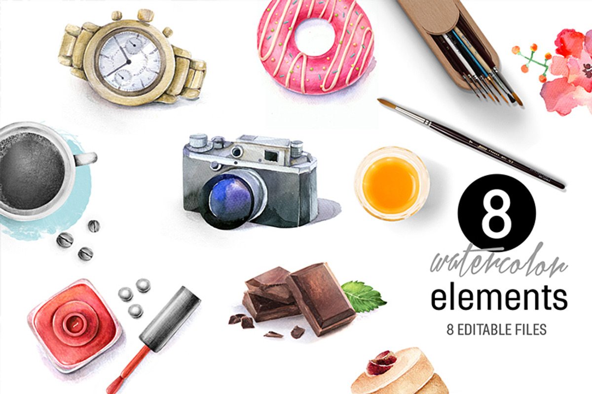 Set of watercolor icons, an Icon by SoNice