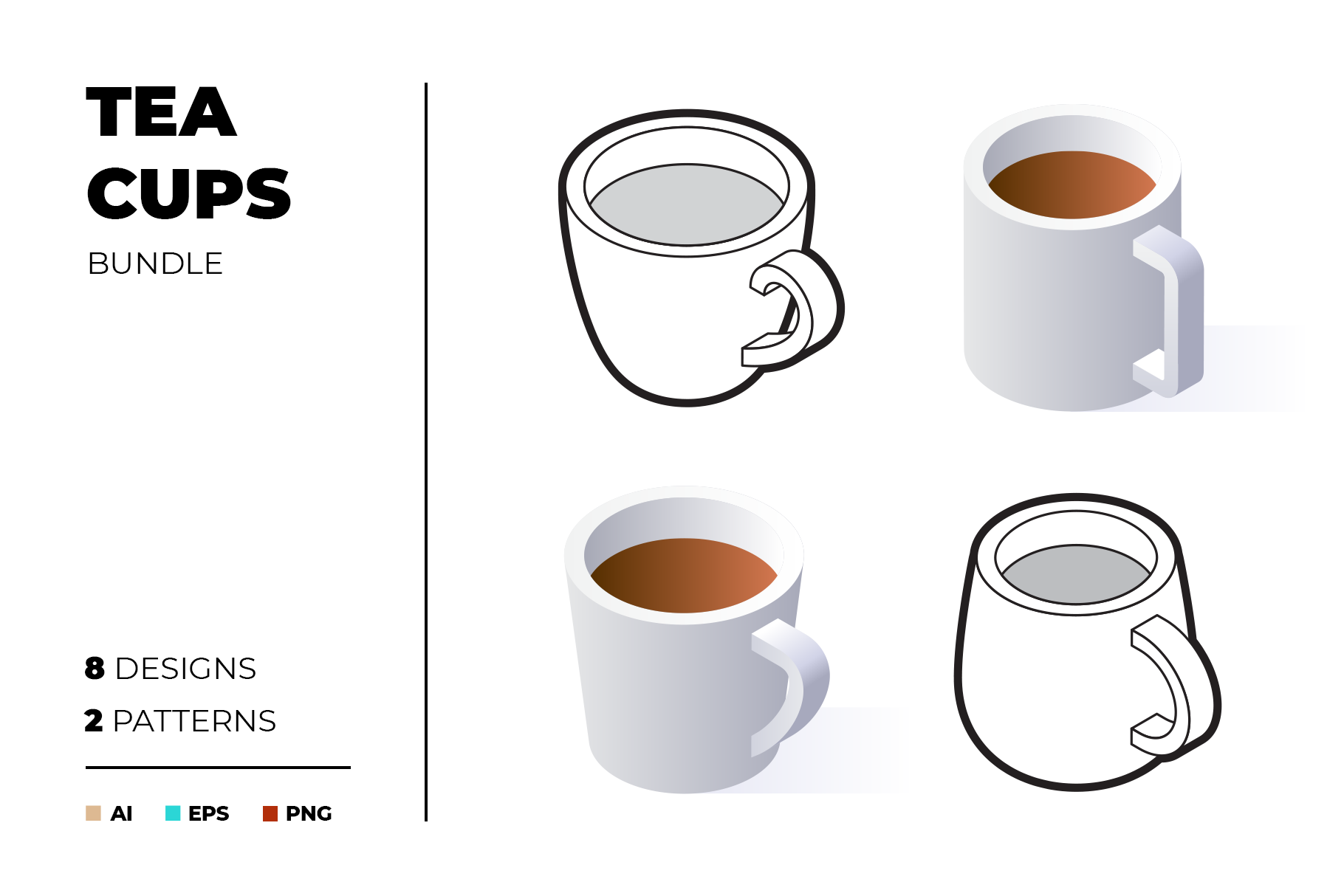 Vector tea cups bundle, a Food Illustration by Exit Graphic Shop