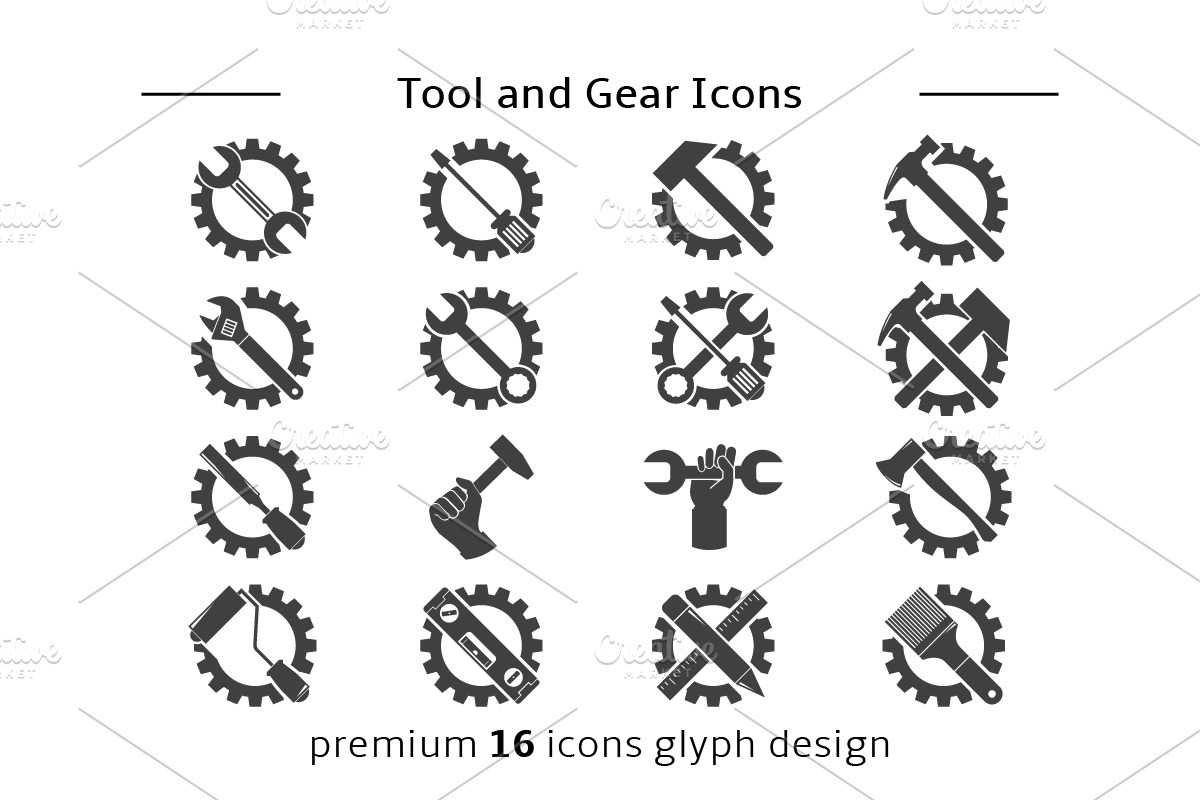 Tool and Gear Icons Set, an Icon by Designfour | Creative Market