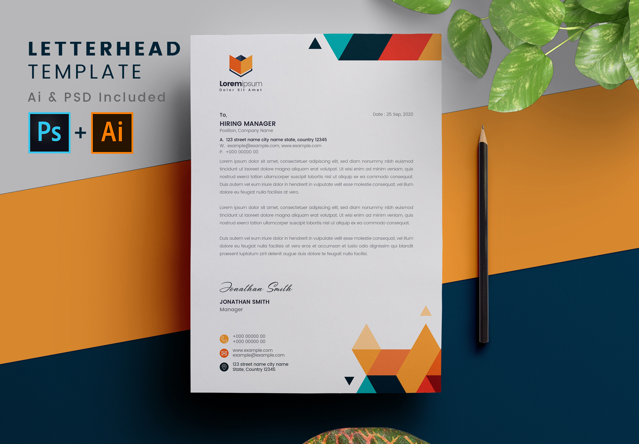 Geometric Letterhead, a Stationery Template by Cristal Pioneer