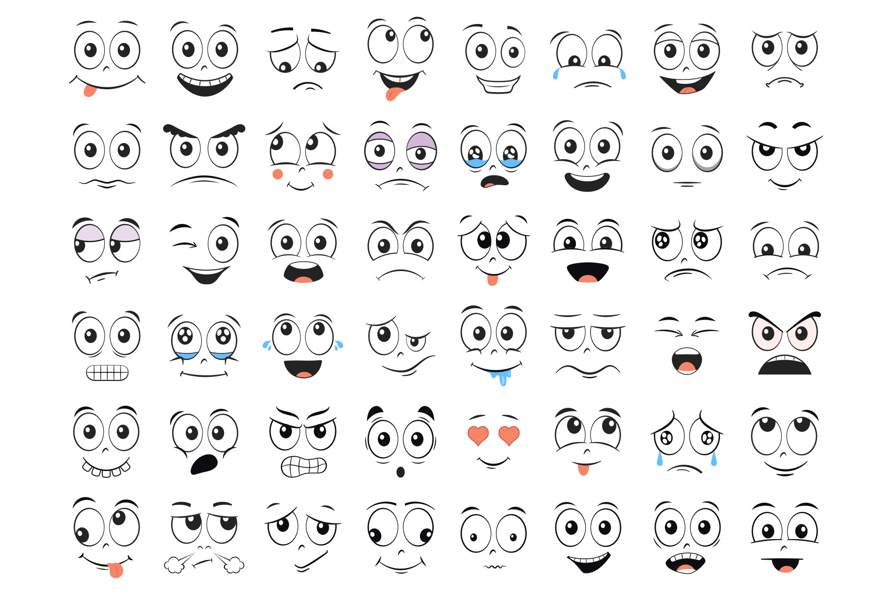 Cartoon faces set. Angry, laughing | People Illustrations ~ Creative Market