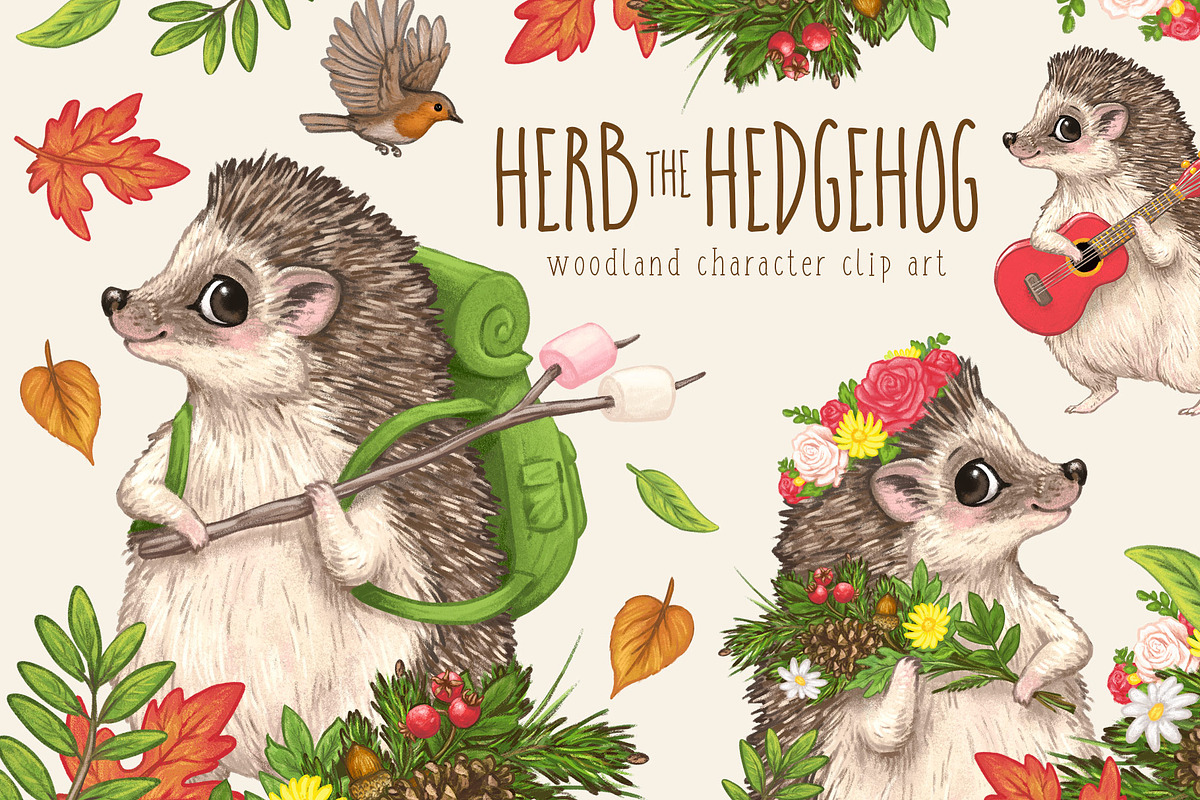 Woodland Hedgehog Clipart, an Animal Illustration by Clip Art by Elise M