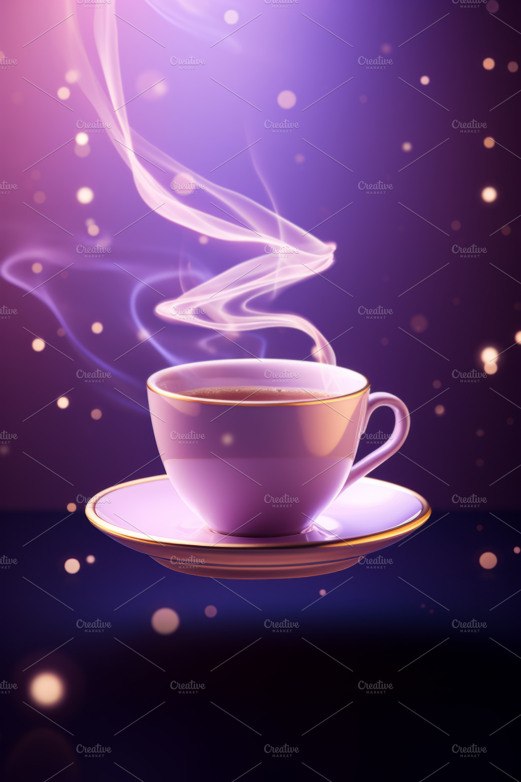 Cup of coffee levitationg on purple background, an Abstract Photo by ...