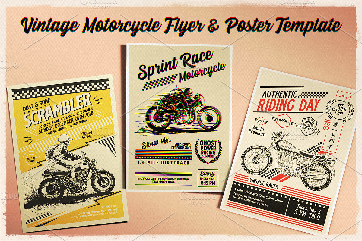 Vintage Motorcycle Flyer & Poster, a Flyer Template by The Design For Co.
