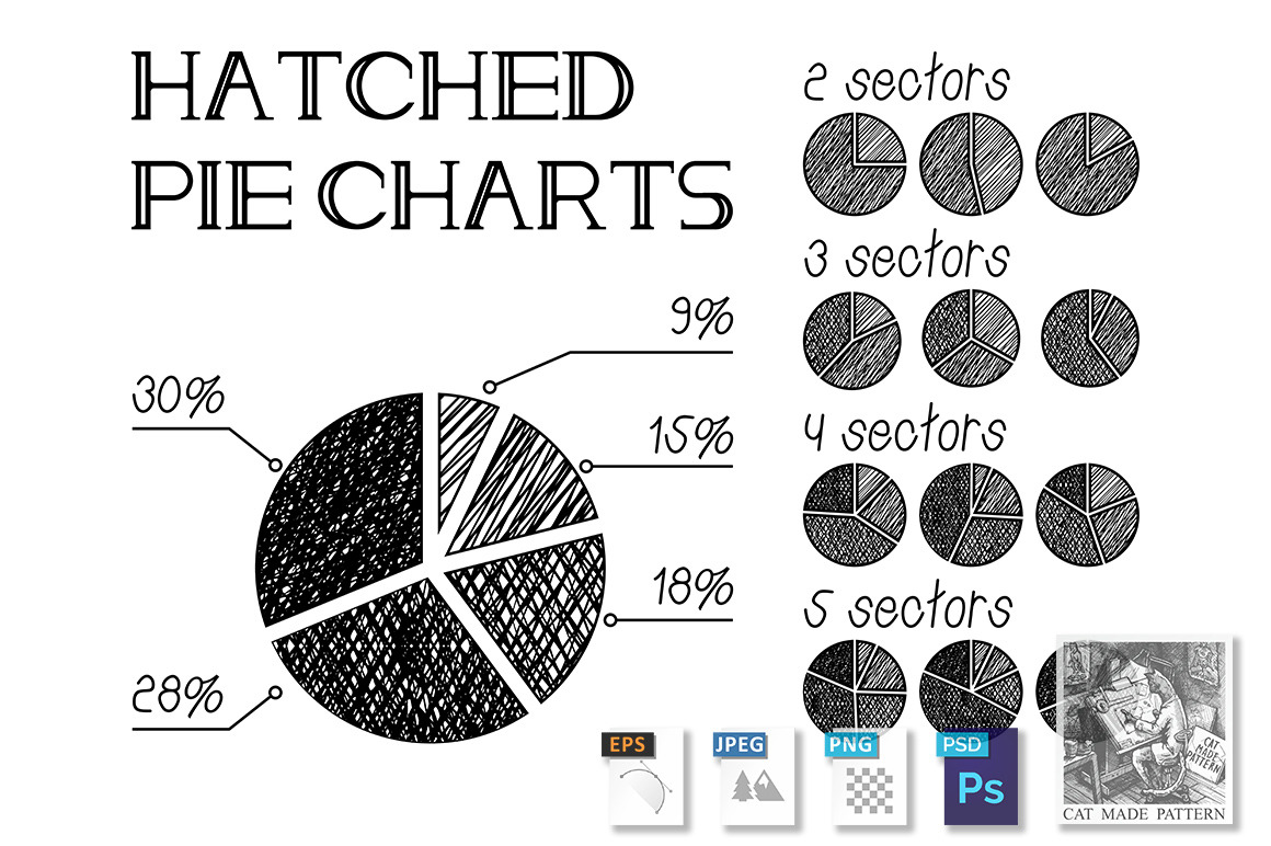 Hatched pie charts, a Finance Illustration by CatMadePattern