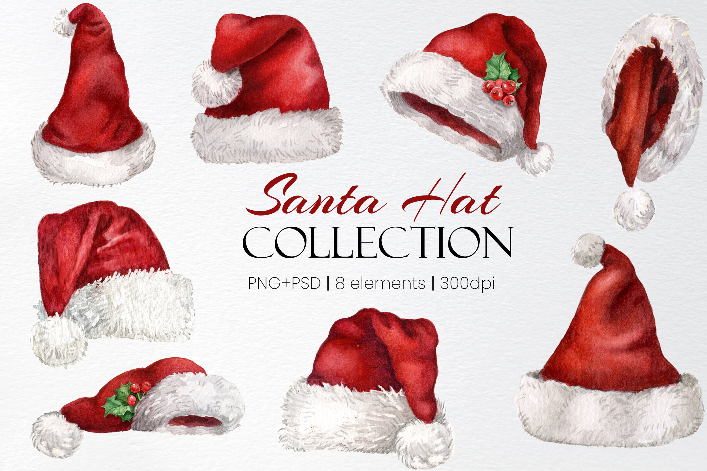 Watercolor Santa Clause hat clipart