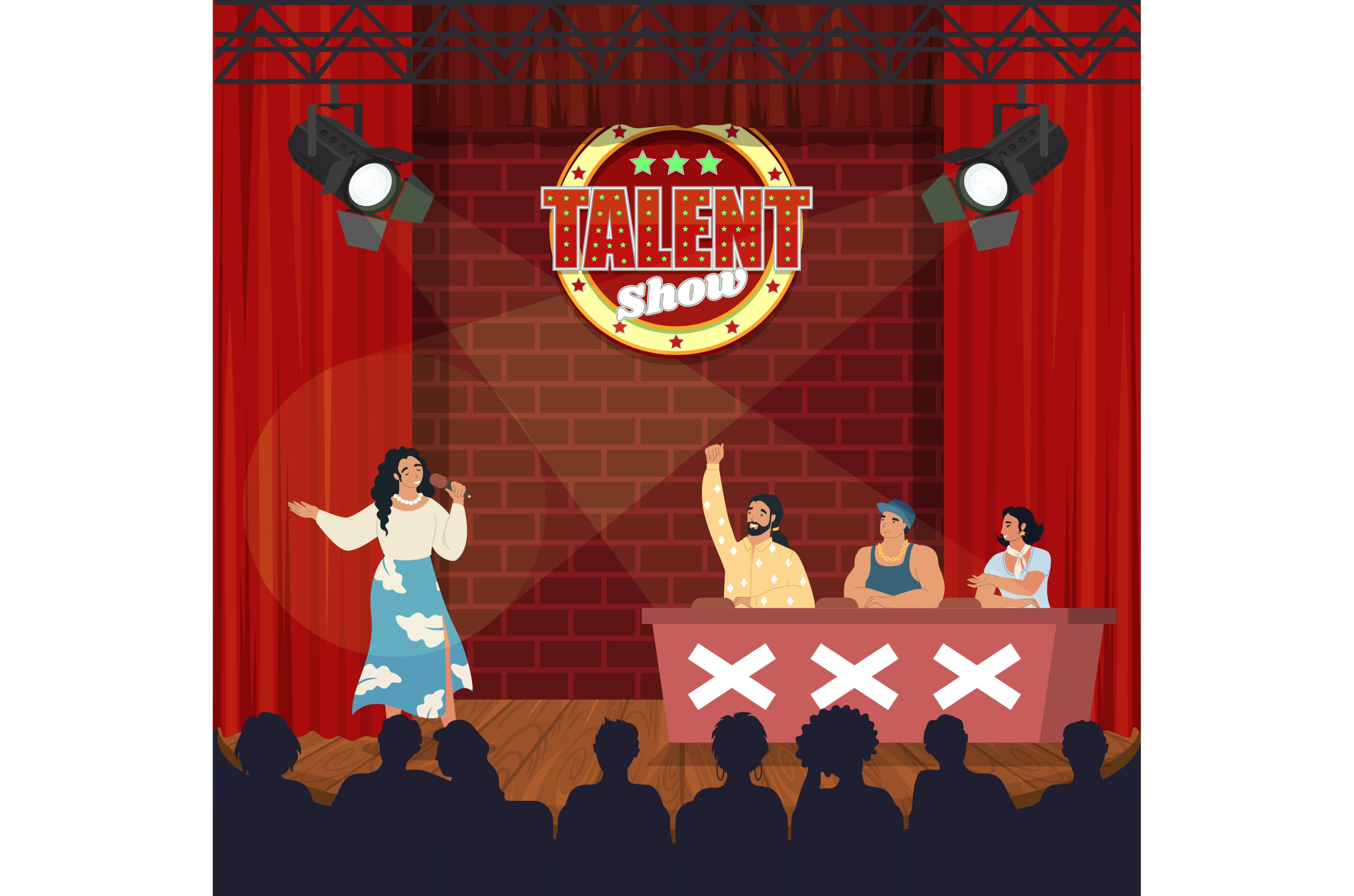 Tv talent show. Singer woman singing, a Person Illustration by Siberian Art