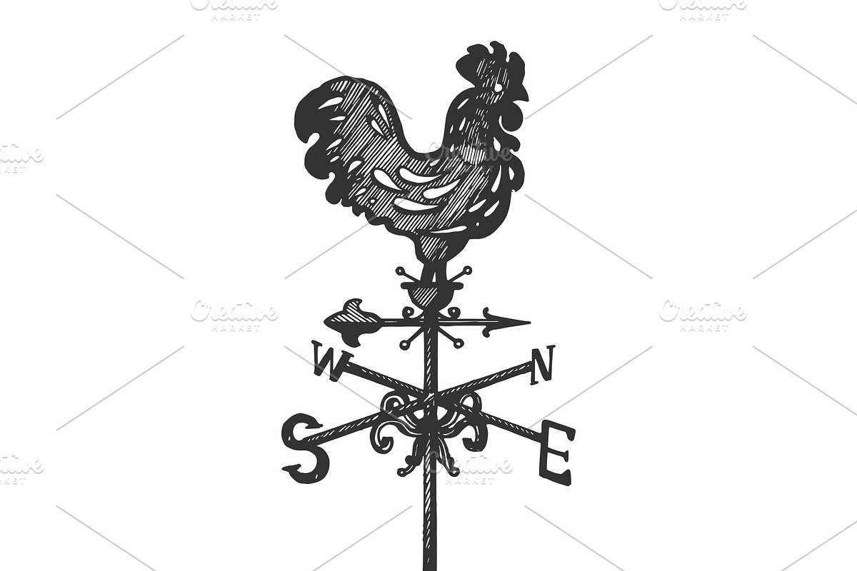 Weather vane engraving vector, an Object Illustration by AlexArt