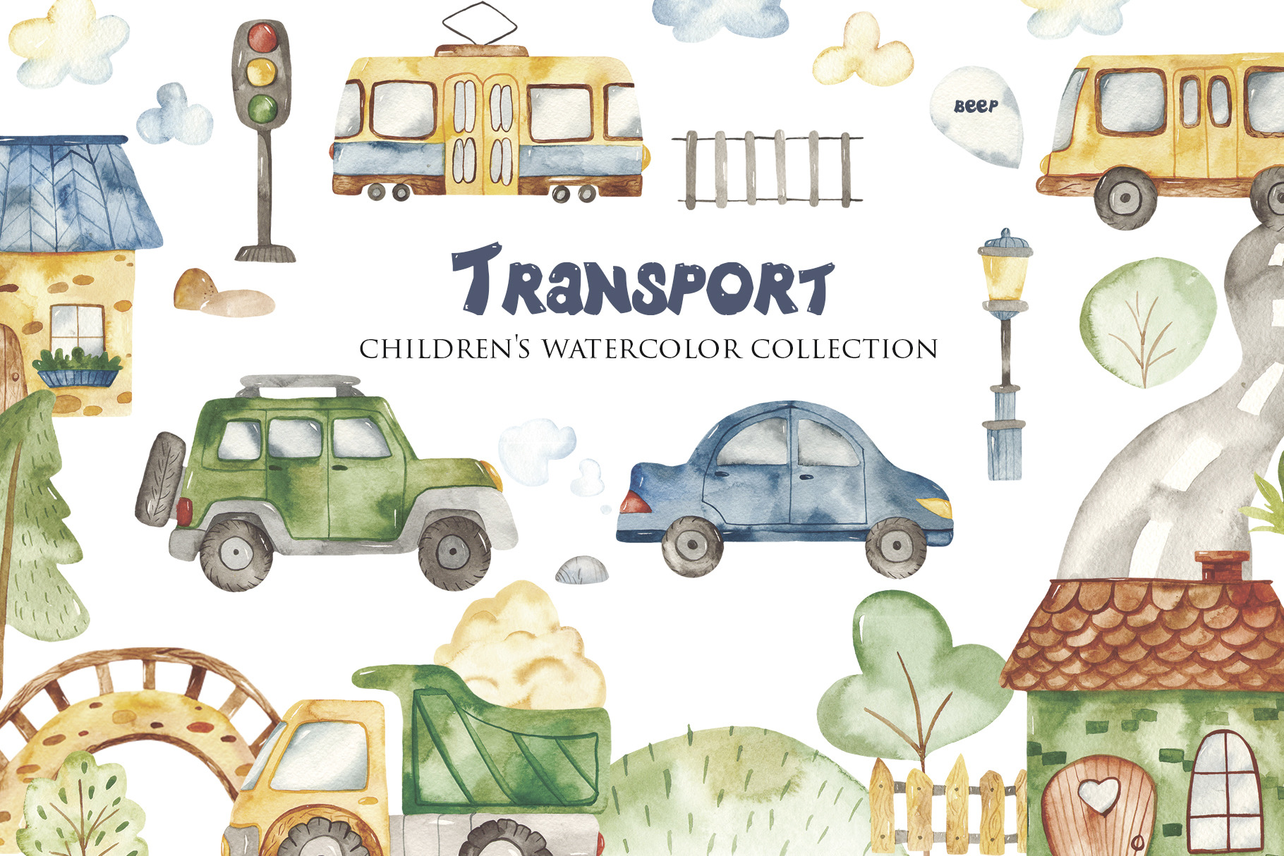 Urban Transport Watercolor, a Transportation Illustration by Marina ...