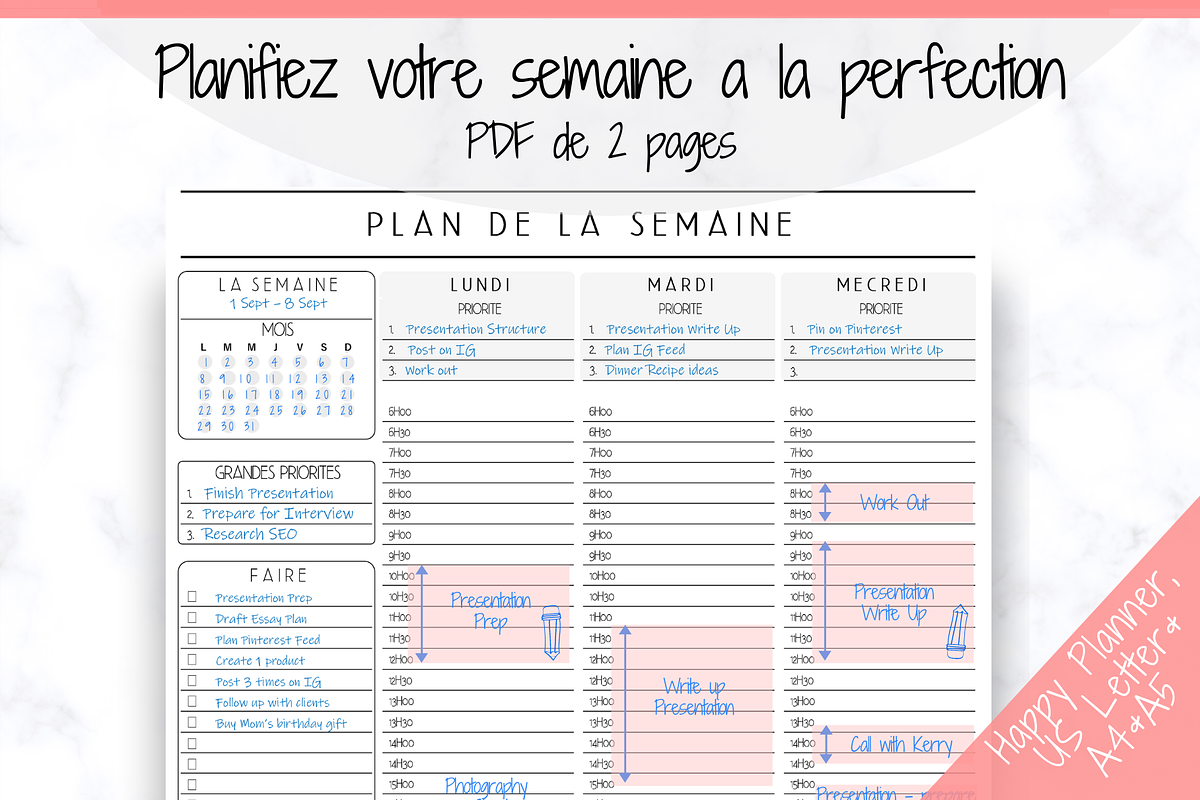 FRENCH Weekly Planner Printable Sheets