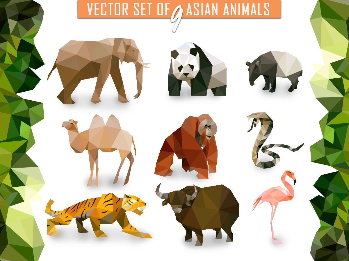 Vector set of Asian animals icons lo, an Animal Illustration by DimShop
