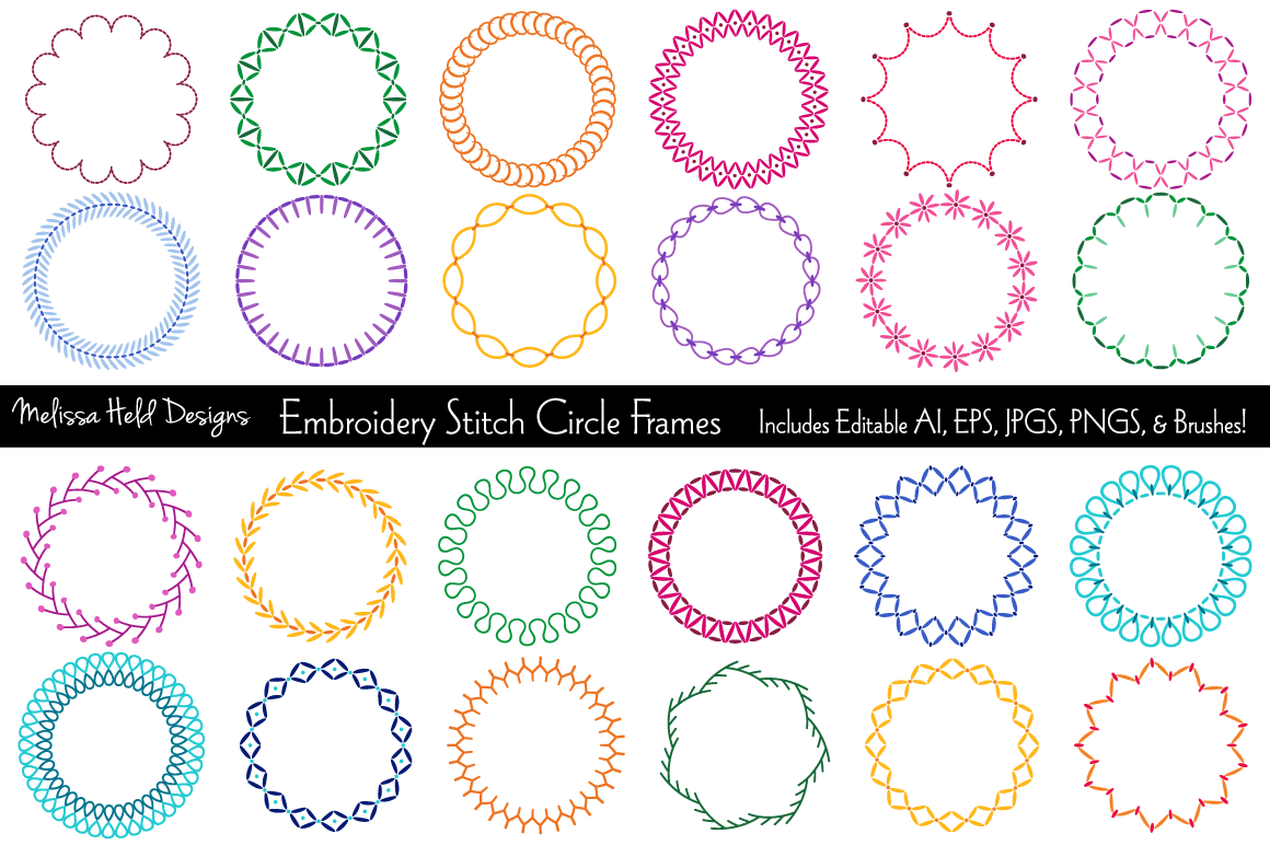 Embroidery Stitch Circle Frames, a Pattern Graphic by Melissa Held Designs