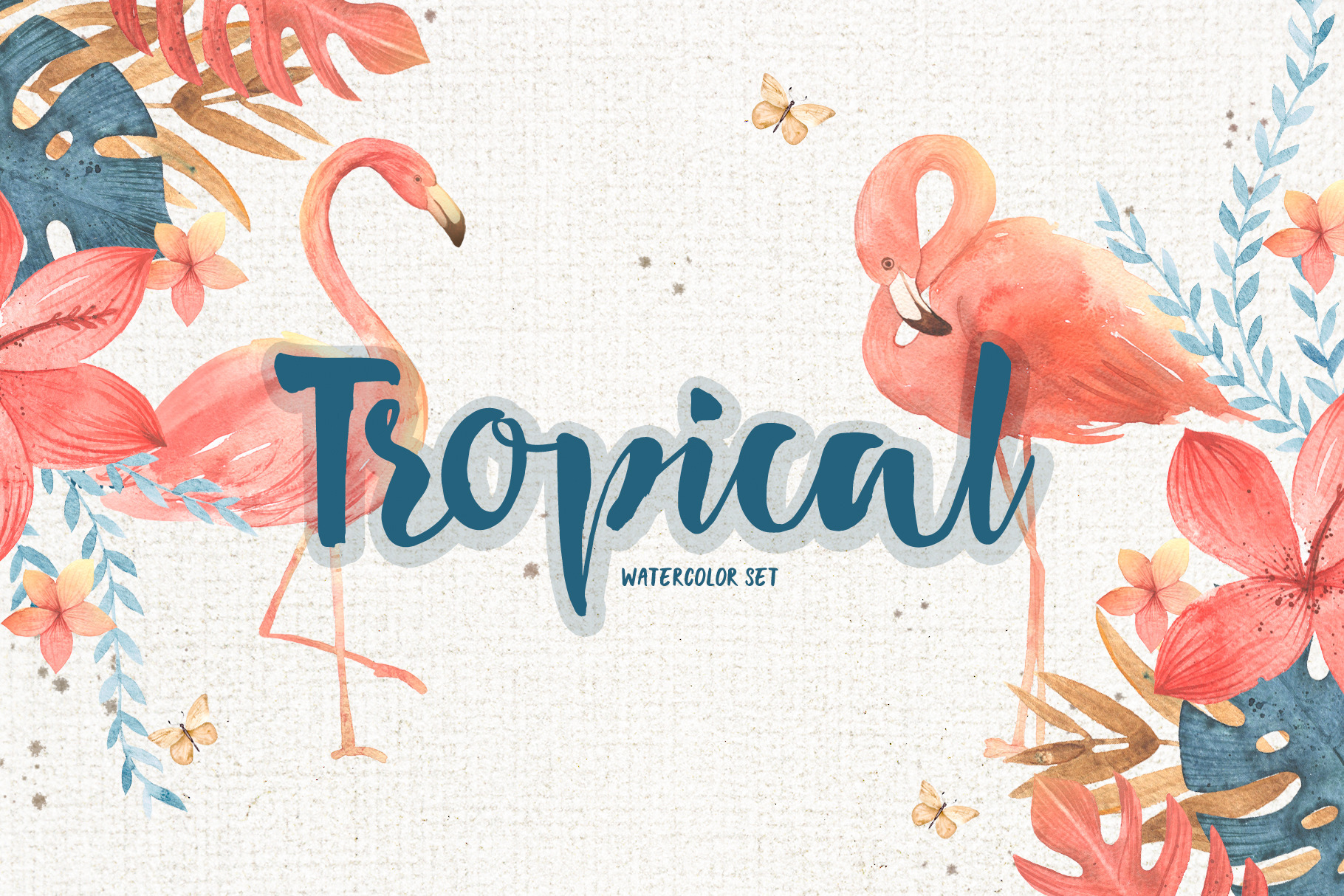 Tropical set. Flamingo, a Decorative Illustration by IrinaUsmanova