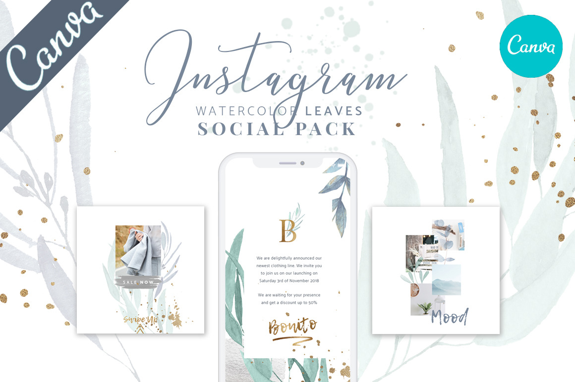 CANVA Watercolor Instagram Pack, a Social Media Template by Eviory