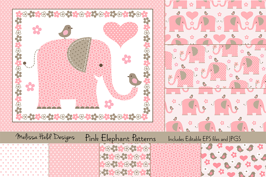 Pink Elephant Patterns, a Pattern Graphic by Melissa Held Designs