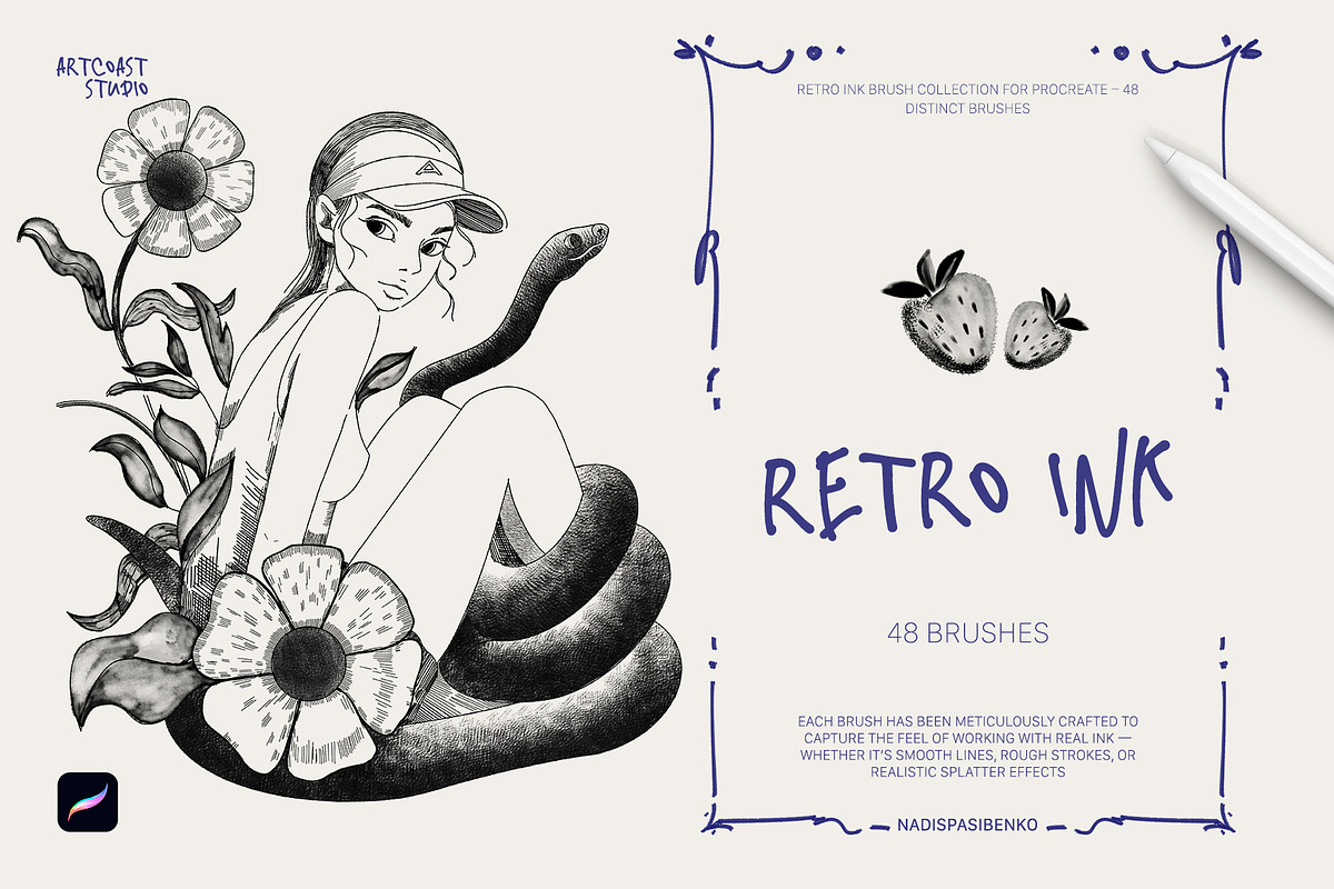 Retro Ink Procreate Brushes, a Brush Add-On by Spasibenko Art