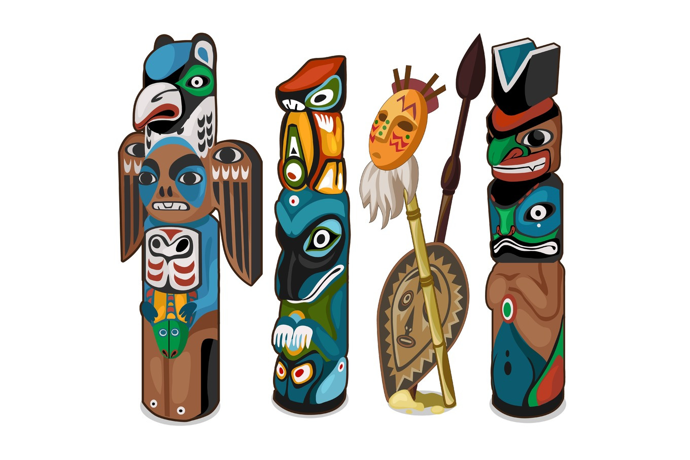 Totems with people faces and birds, an Object Graphic by ...