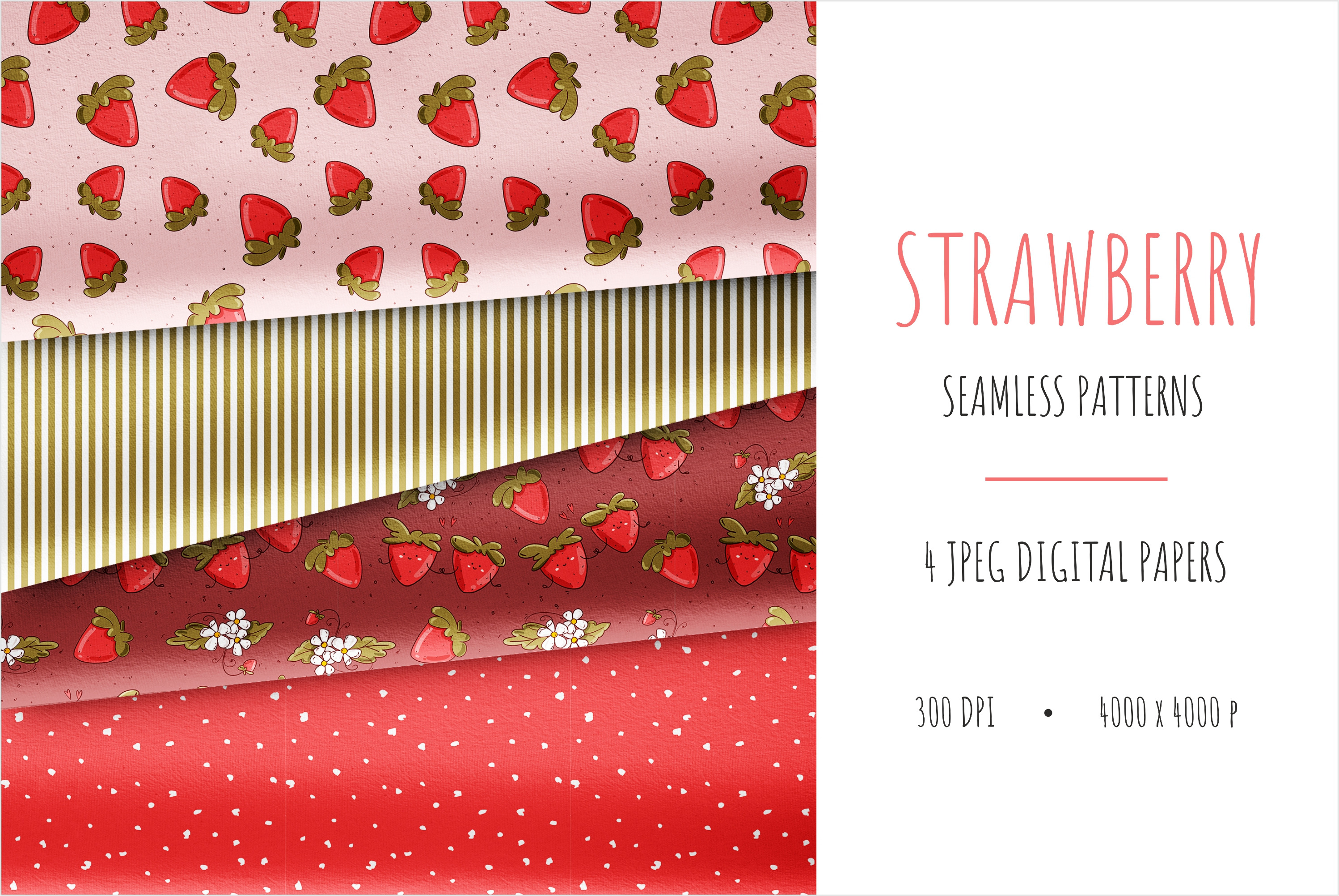 Strawberry Digital Paper Pattern, a Pattern Graphic by uea-design