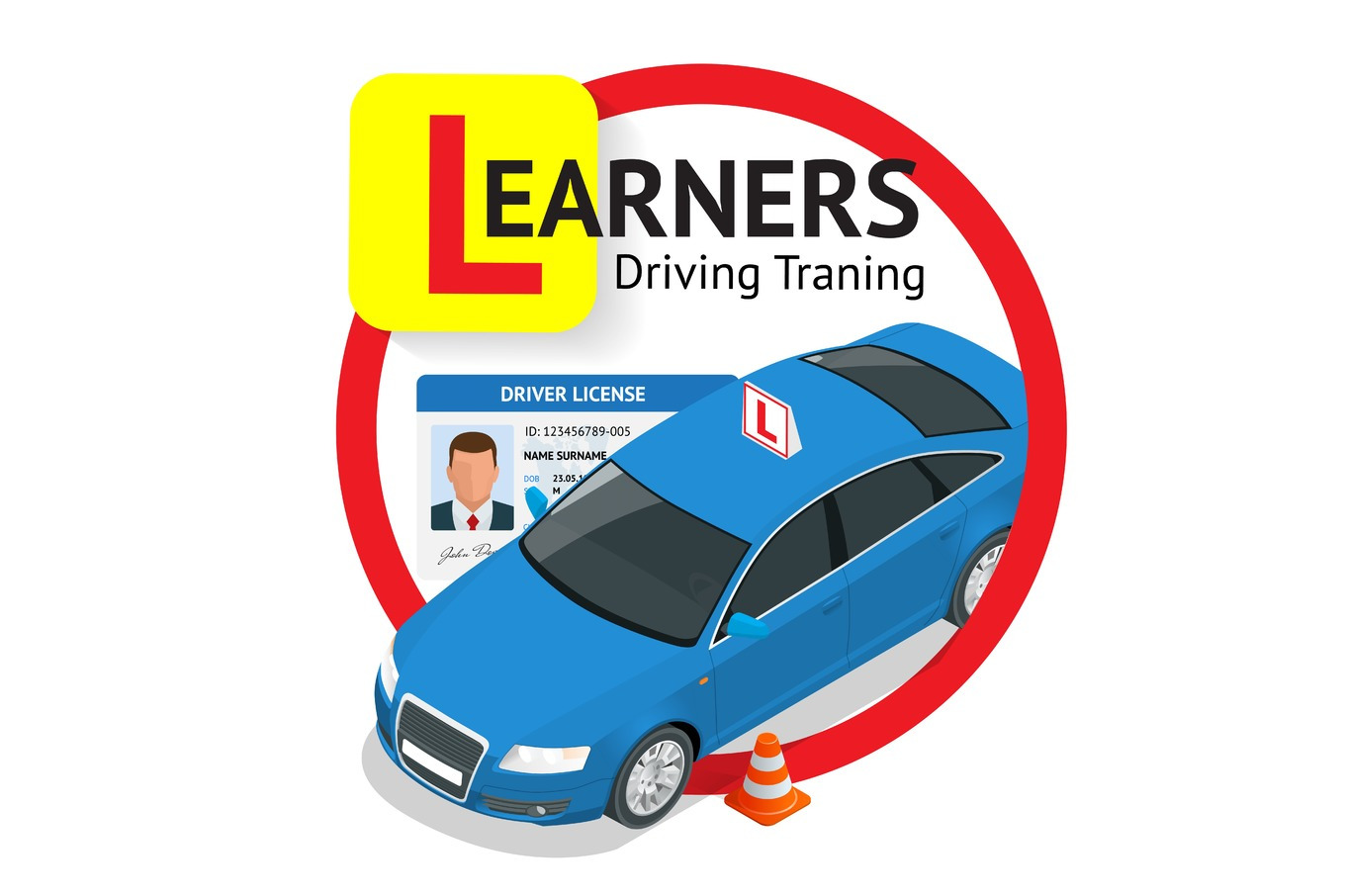 Design concept driving school or learning to drive. Flat isometric ...