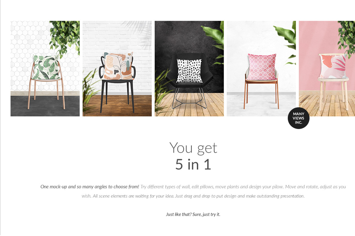 Pillows on Chairs Mock-ups Set, a Household Mockup by Mocca Mockups Store