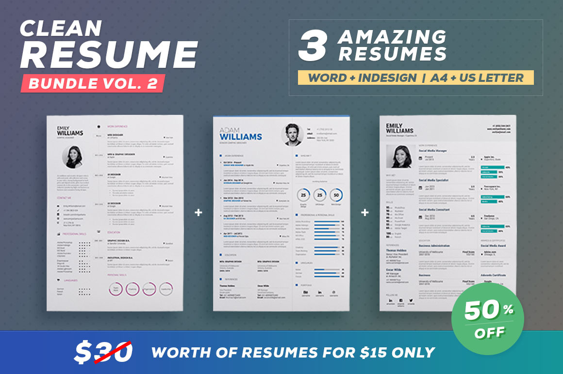 Clean Resume - Bundle Edition Vol. 2, a Resume Template by TheResumeCreator