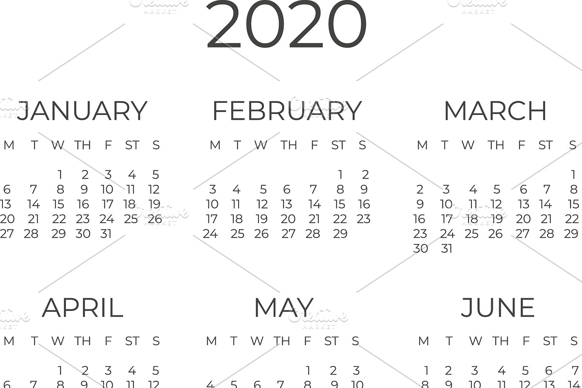 2020 Calendar / Printable / Template, a Stationery Template by nast0chka