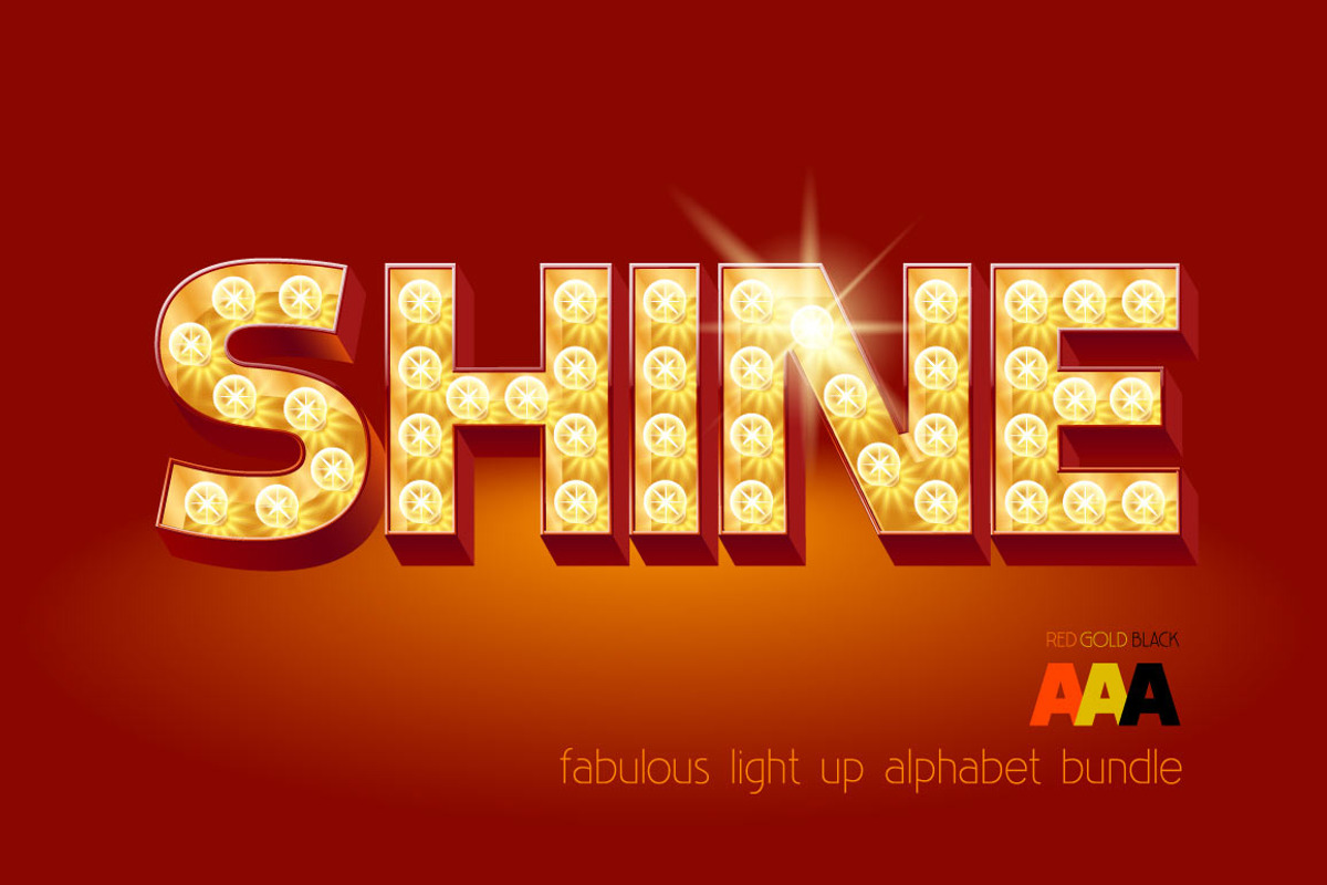 3 Types of light up font with lamp, an Object Graphic by popskraft