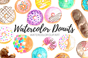 Watercolor Donuts Clip Art Set, a Food Illustration by Writelovely
