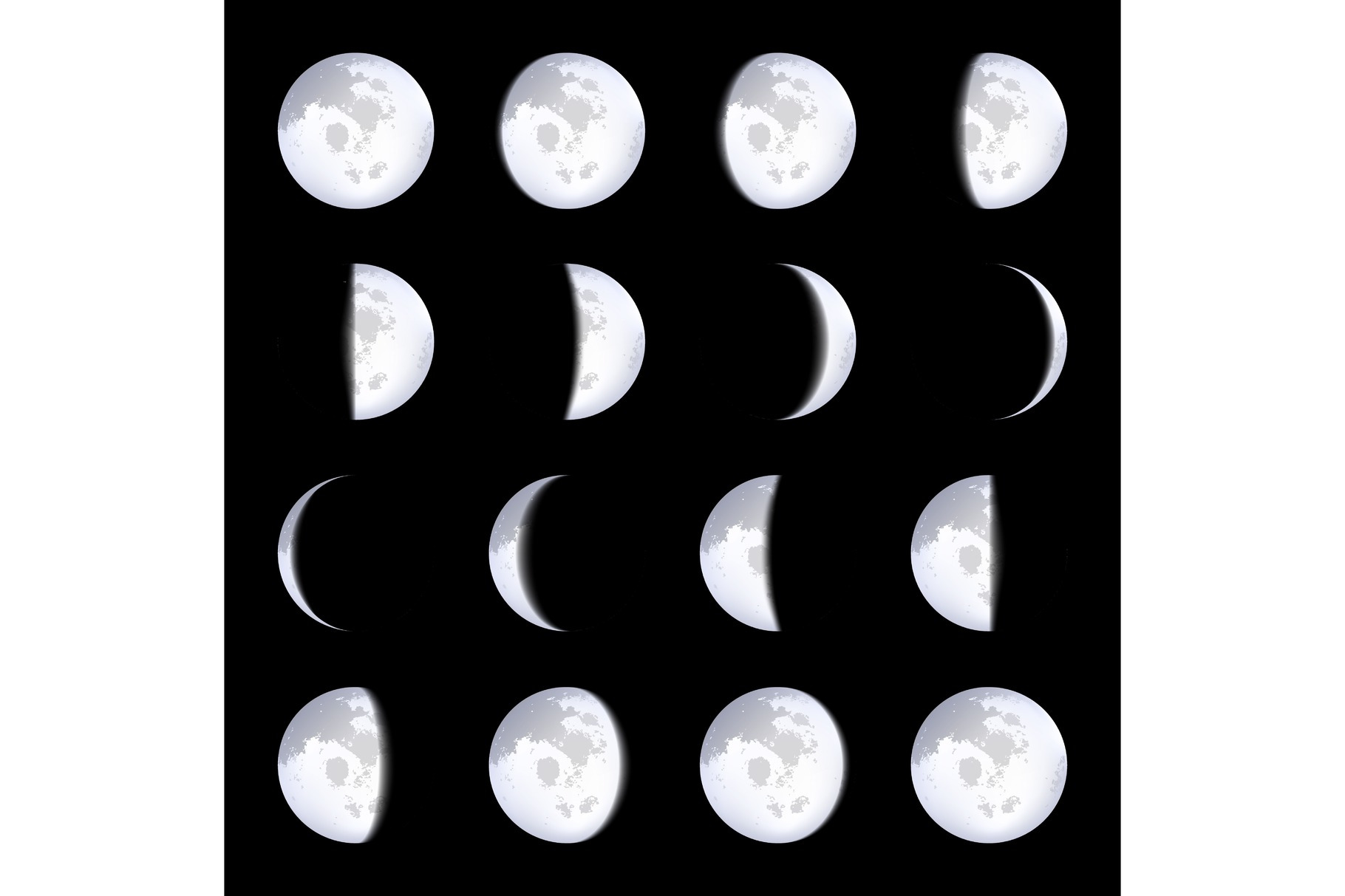 Moon phases schemes, lunar calendar., an Illustration by HAPPY VECTOR ...