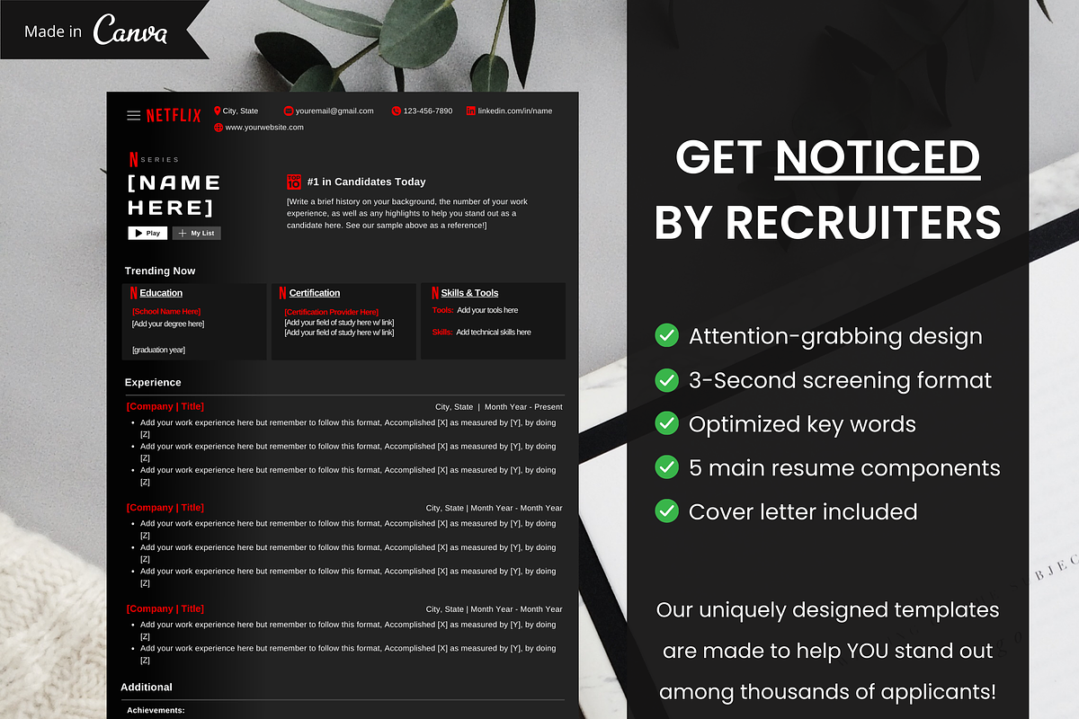 Netflix Resume Template 2026 ATS CV, a Resume Template by ...