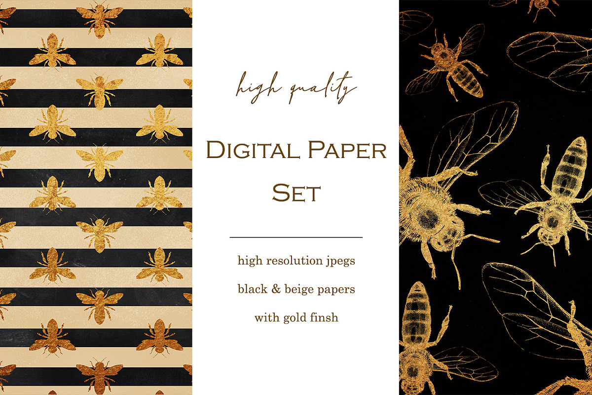 12 Honey Bee with gold patterns, a Pattern Graphic by PixelJungle ...