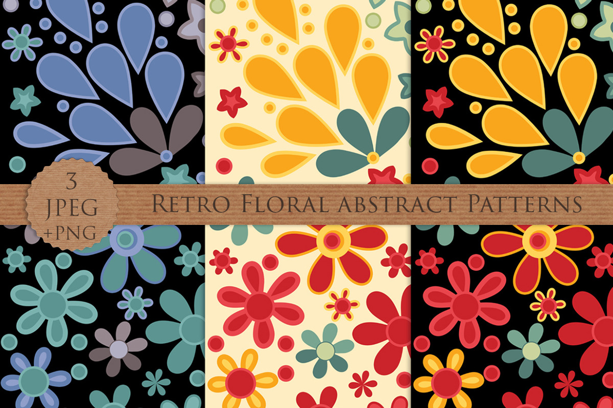 RETRO FLORAL abstract pattern set, a Pattern Graphic by Futurel ...