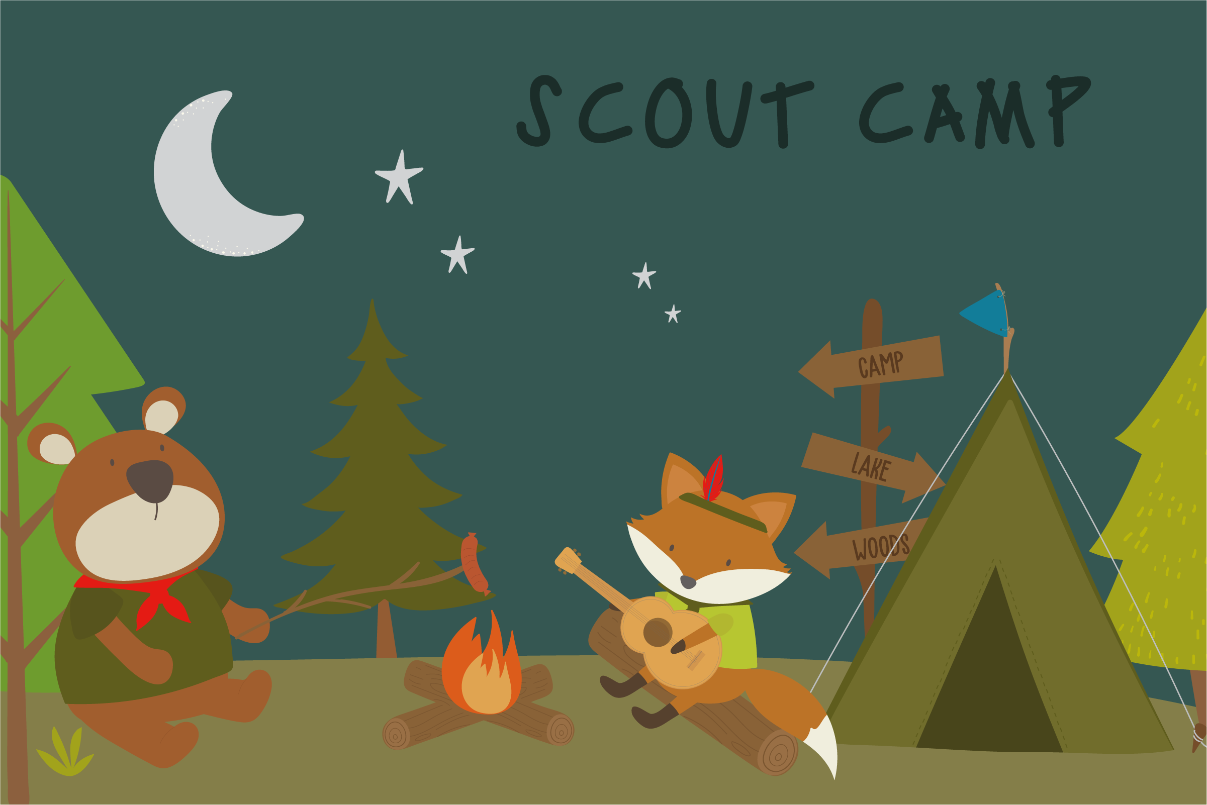 Scout Camp, an Animal Illustration by Poppymoondesign