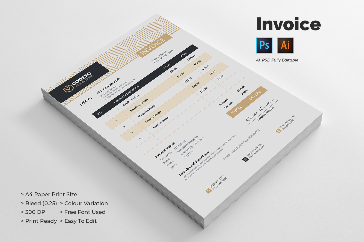 Invoice, a Stationery Template by GenerousArt