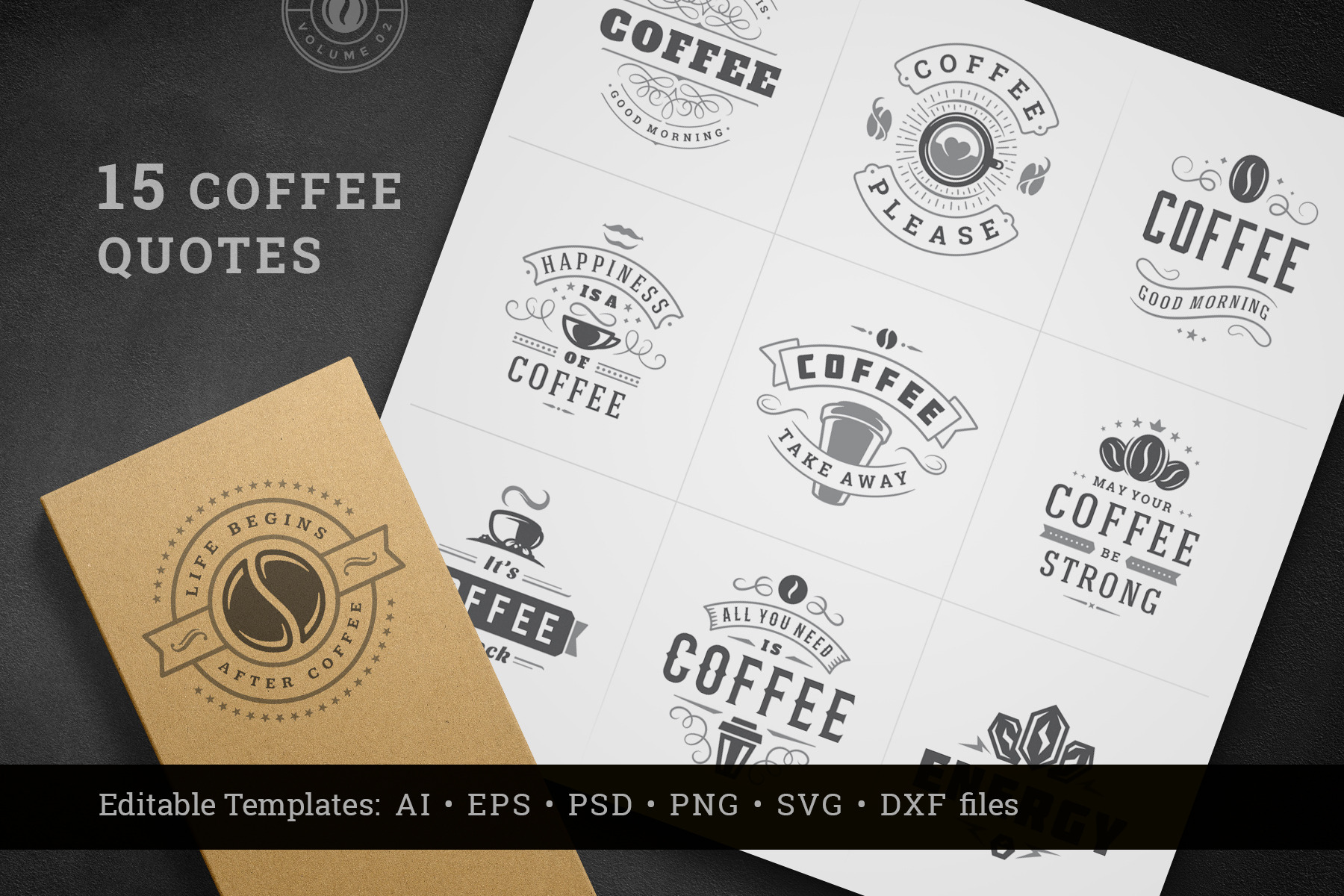 Coffee Quotes and Phrases set, a Decorative Illustration by Vasya Kobelev