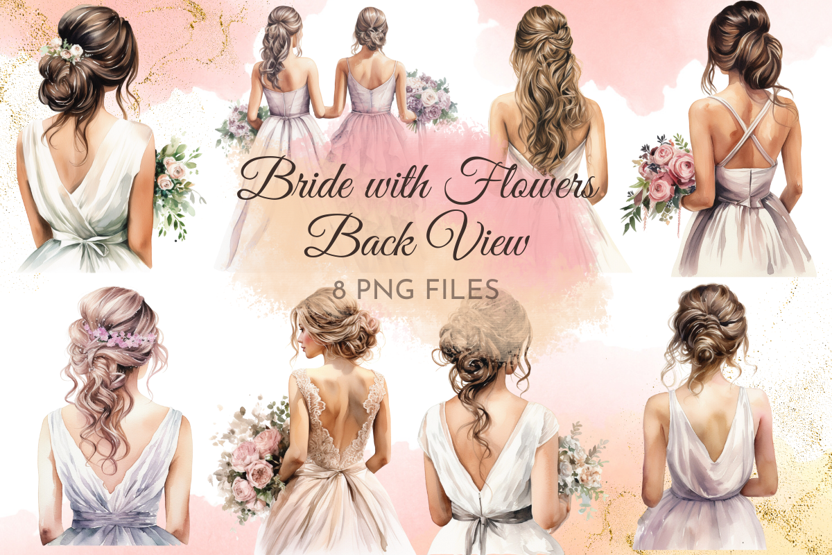 Watercolor Bride Back View Clipart, an Illustration by SindyPrintDesign ...
