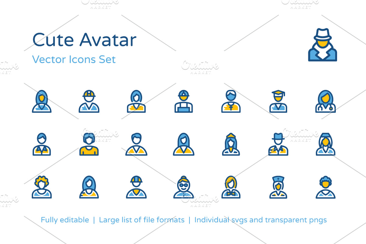 75+ Cute Avatar Icons Set, an Outline Icon by Prosymbols