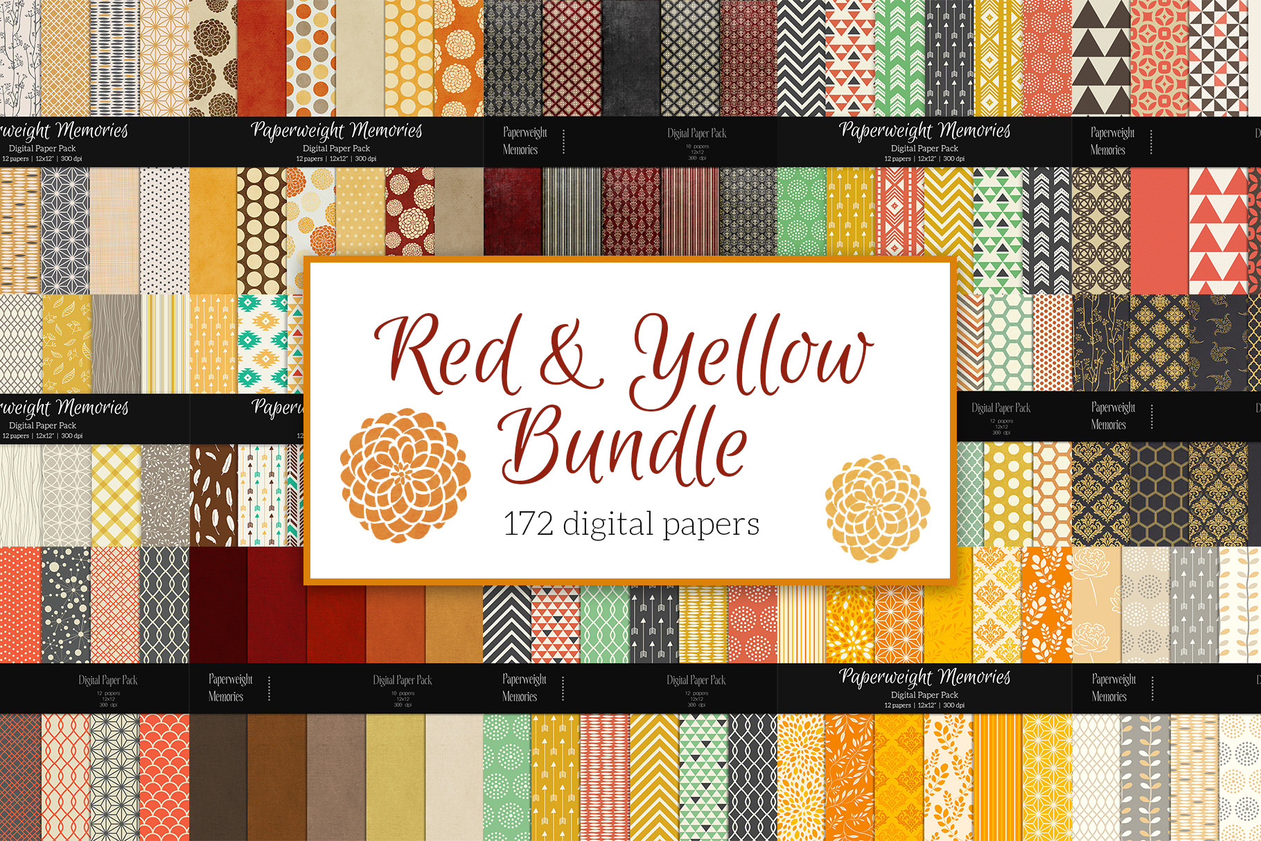 Yellow & Red Paper Bundle, a Pattern Graphic by Paperweight Memories ...