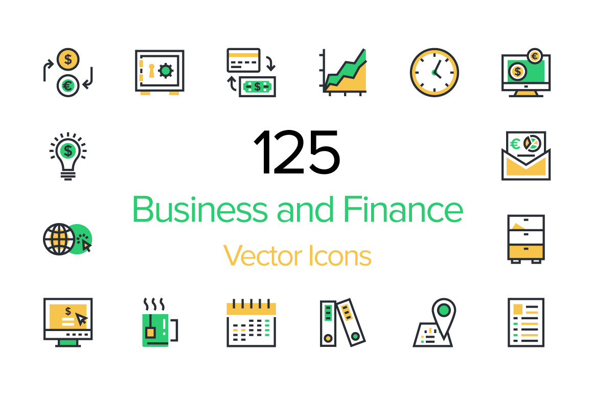 125 Business and Finance Icons, a Solid Icon by Creative Stall